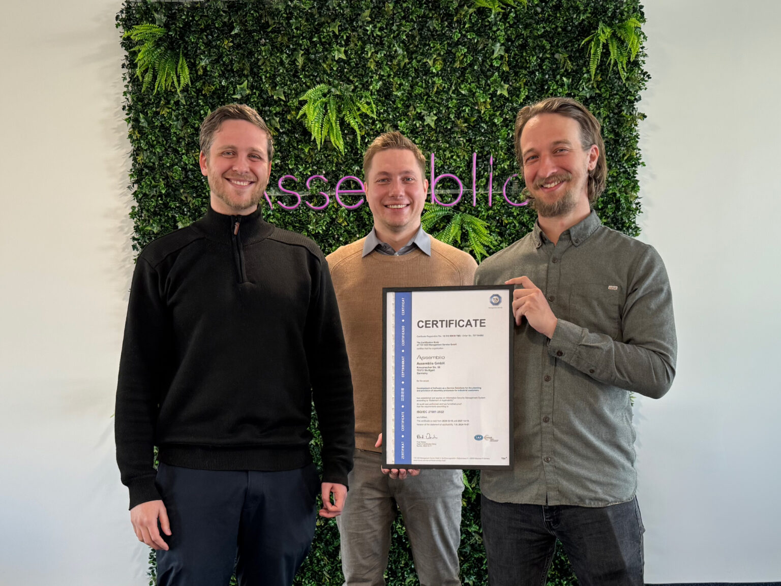 Stuttgarter SaaS-Unternehmen Assemblio setzt mit dem ISO 27001-Zertifikat ein klares Zeichen für ...